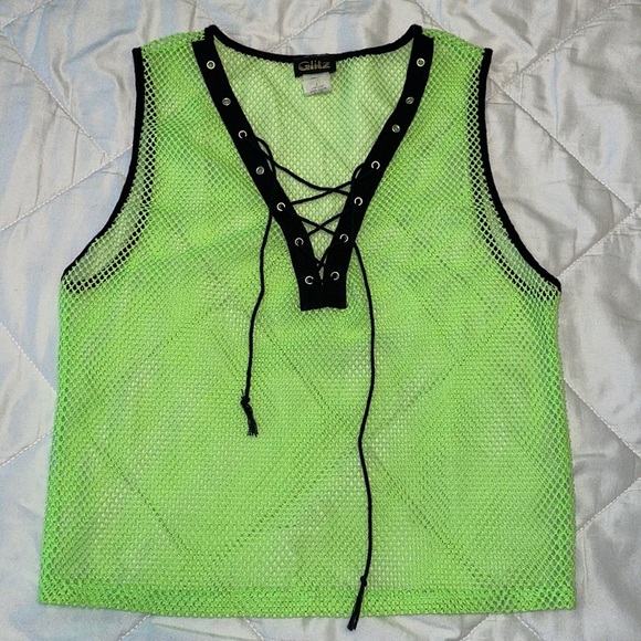 Glitz | Tops | Neon Green Fish Net Sleeveless Top | Poshmark